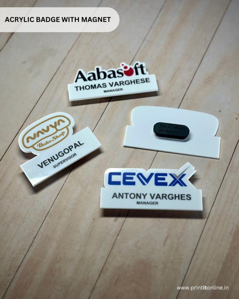 NAME BADGE ACRYLIC WITH MAGNET (CUSTOMISED) - Print it - Online Print Shop